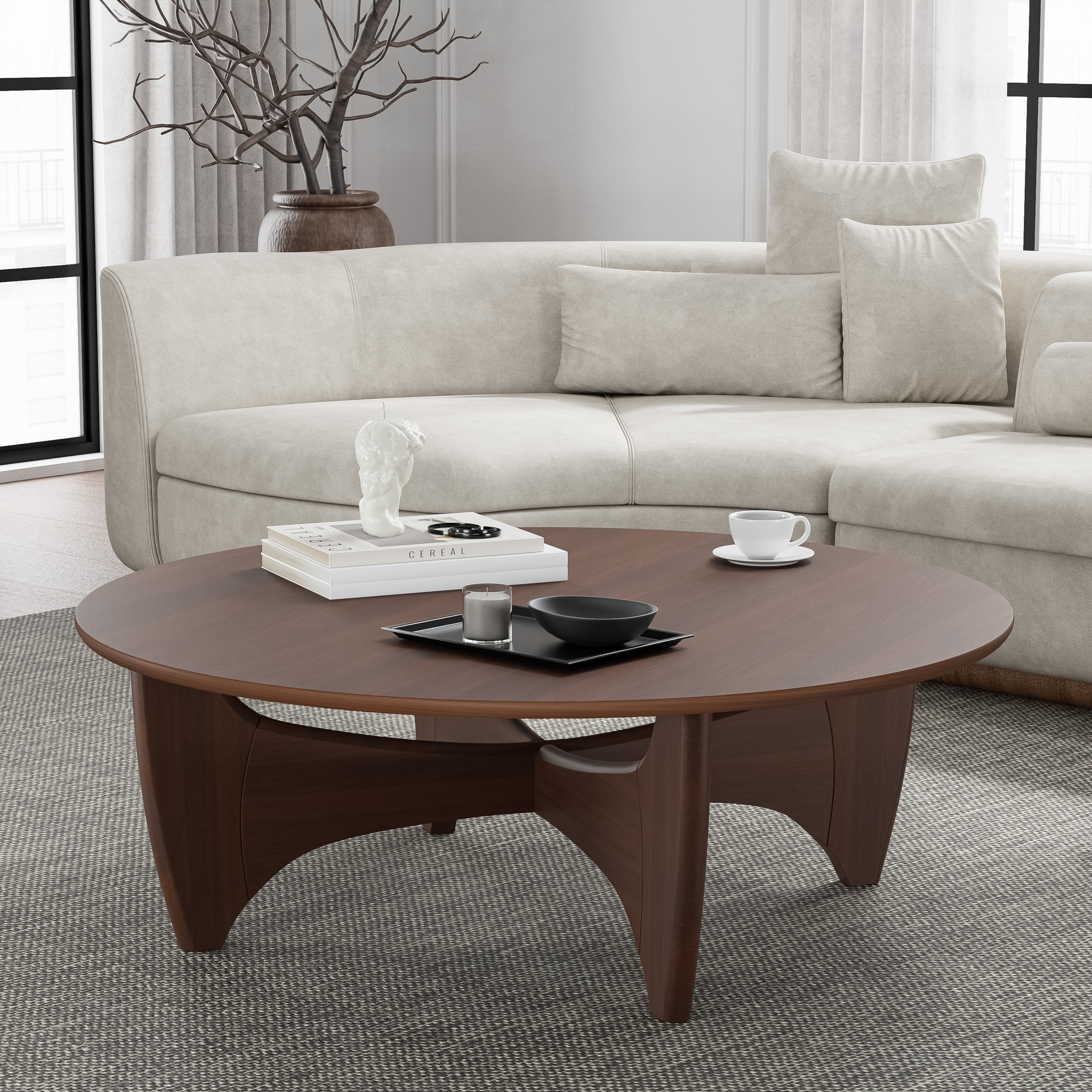 Ivy Bronx 38" L x 38"W × 16"H Round Wood Coffee Table with Batman Crossed Legs - Wayfair Canada